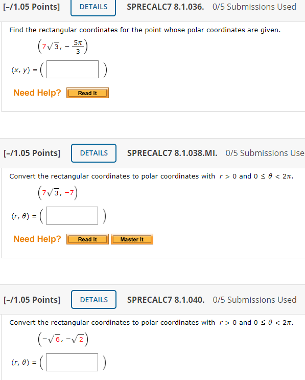 Solved 1 Find The Rectangular Coordinates For The Point
