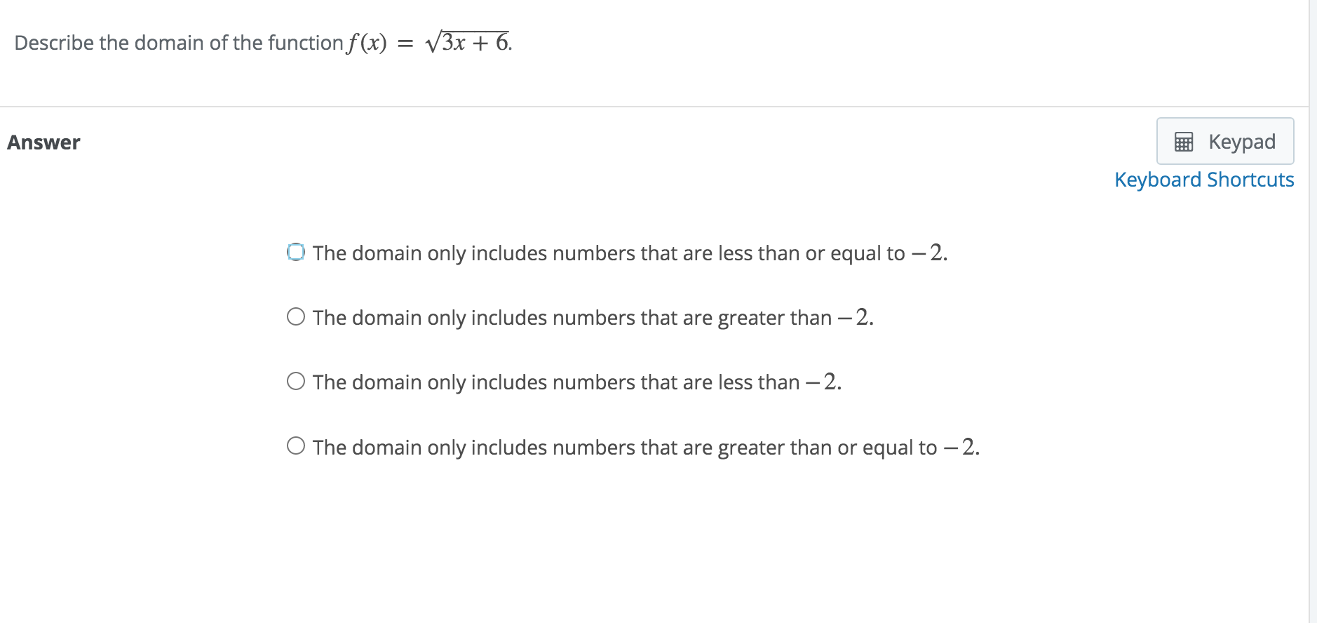 Solved Describe The Domain Of The Function F X 3x 62 The