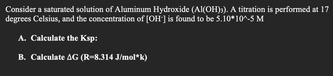 Solved Consider a saturated solution of Aluminum Hydroxide | Chegg.com