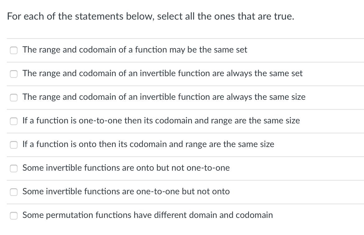 Solved For each of the statements below, select all the ones | Chegg.com