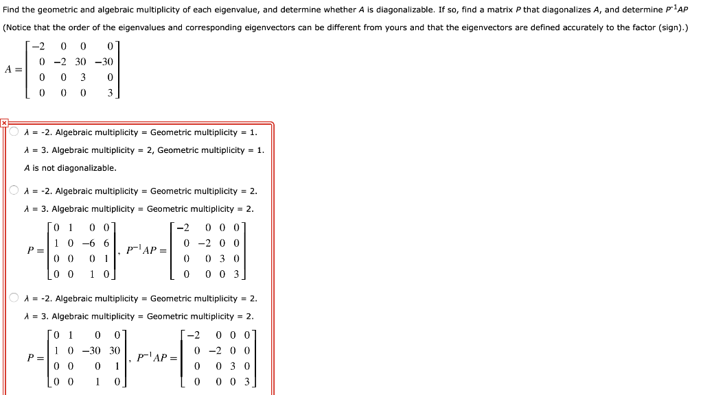 Solved Find the geometric and algebraic multiplicity of each | Chegg.com