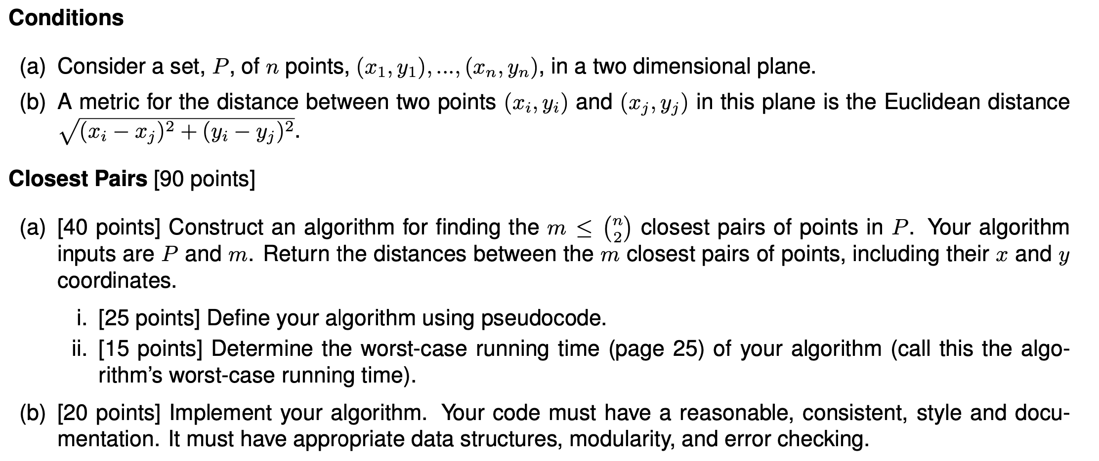 Solved Conditions (a) Consider a set, P, of n points, (x1, | Chegg.com