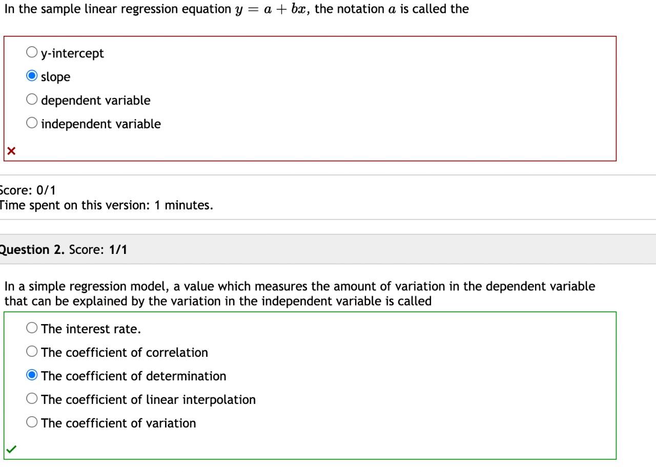 Solved In the sample linear regression equation y = a + bx, | Chegg.com