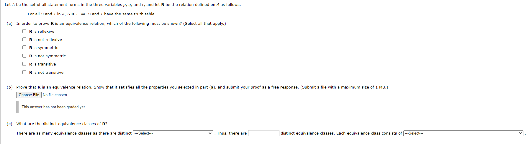Solved Let A be the set of all statement forms in the three | Chegg.com
