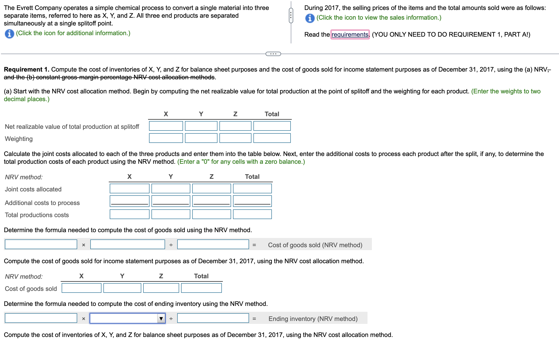 decimal places.) XYZ. Total Net realizable value of | Chegg.com