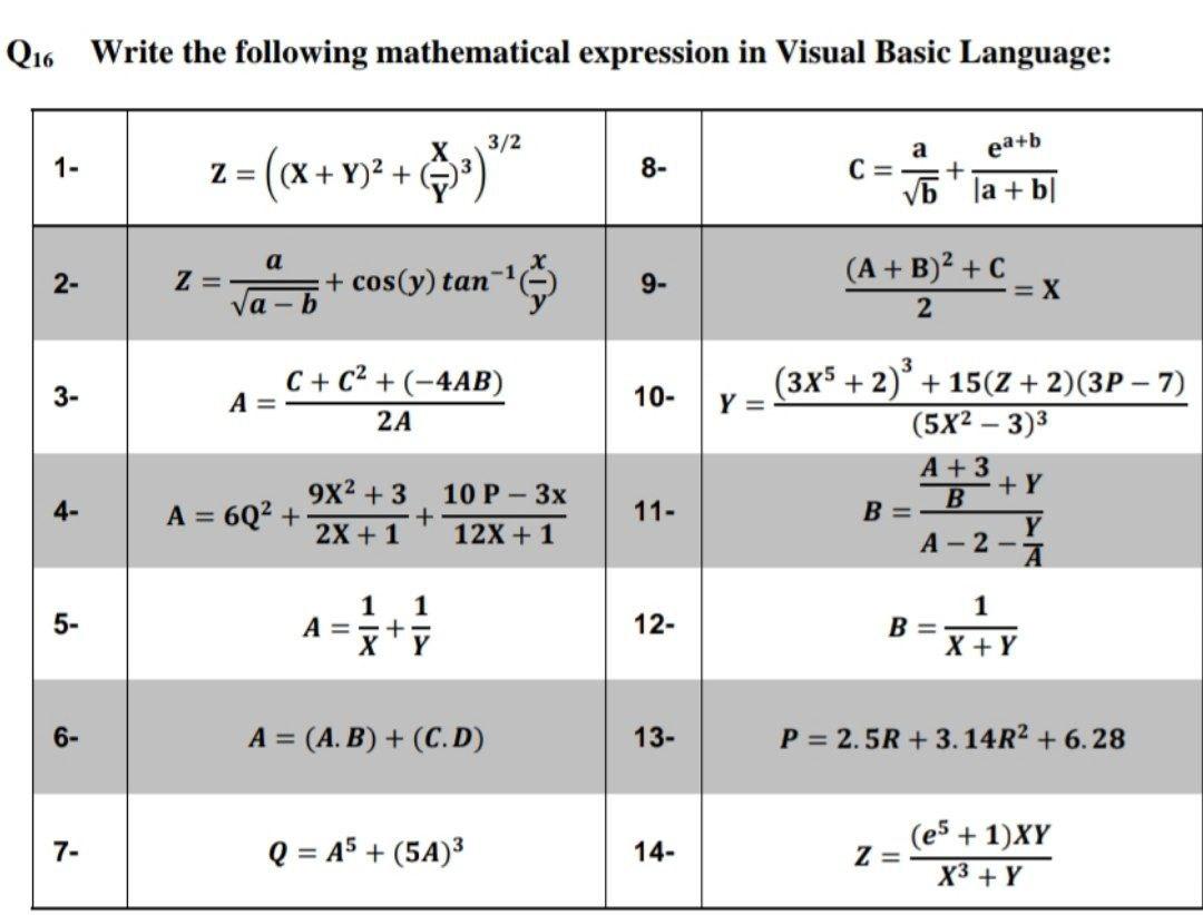 Solved Q16 Write the following mathematical expression in | Chegg.com