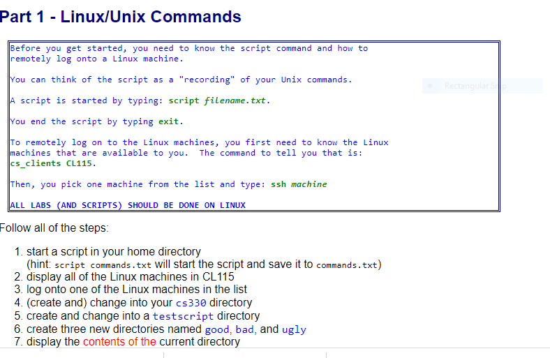 Solved Part 1 - Linux/Unix Commands Before you get started, | Chegg.com