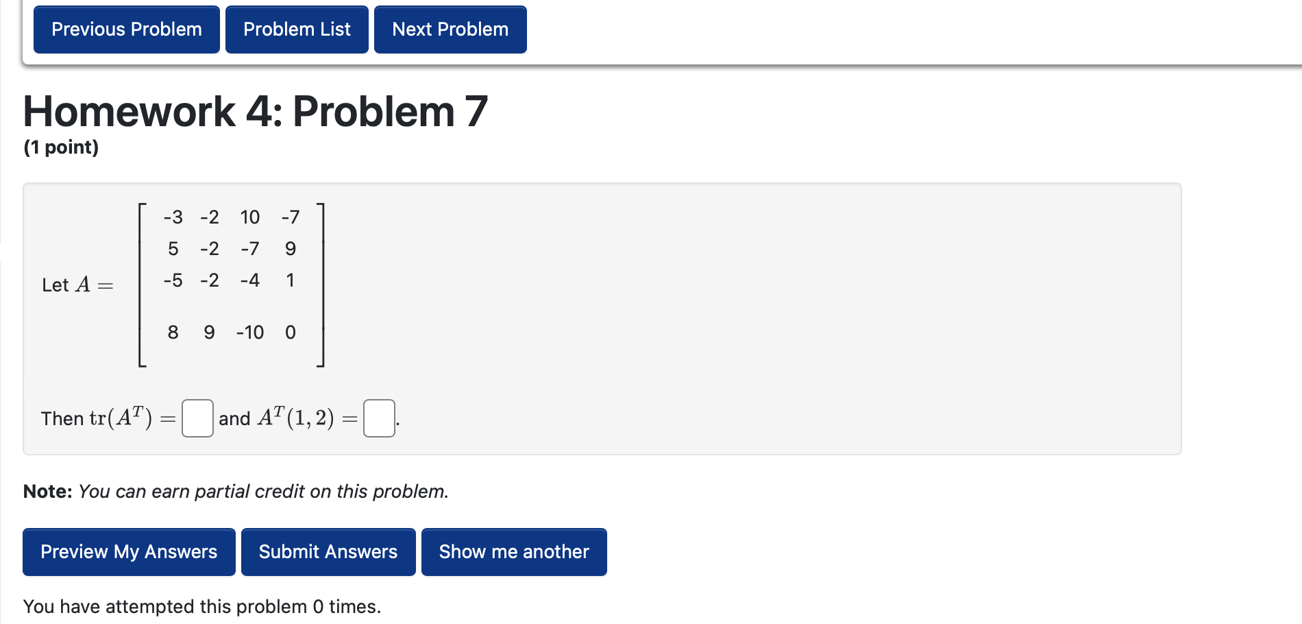 Solved Homework 4: Problem 7 (1 point) Let | Chegg.com