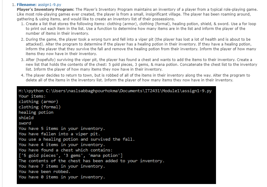 Solved 1 Filename Assign1 9 Py Player S Inventory Program