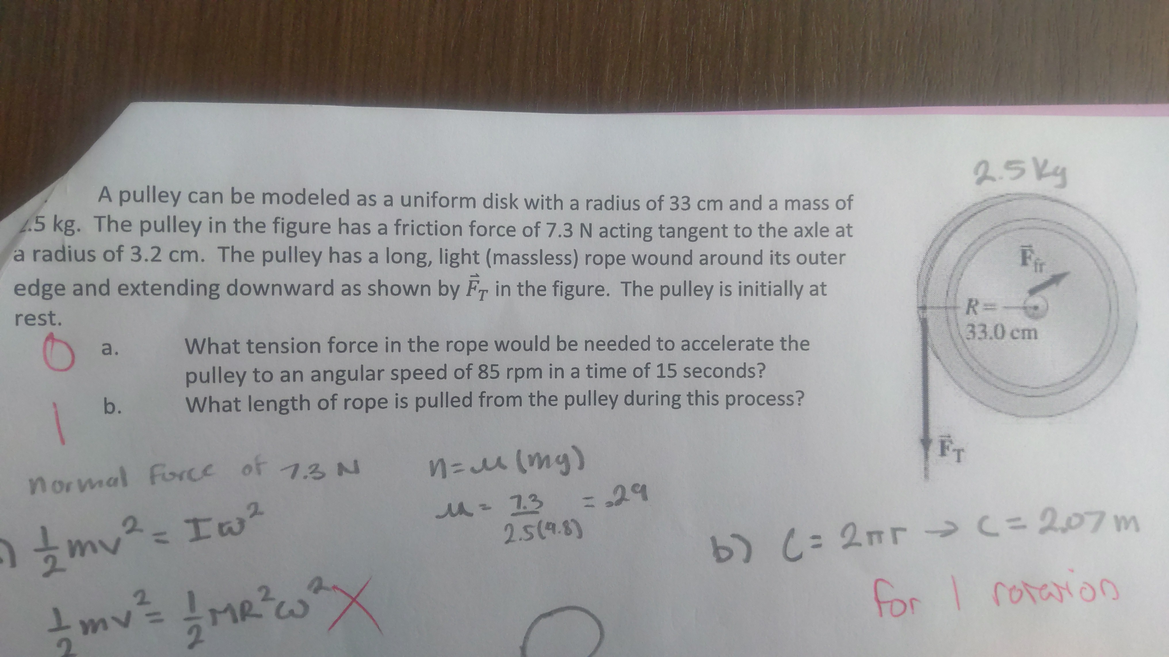 Solved A pulley can be modeled as a uniform disk with a | Chegg.com