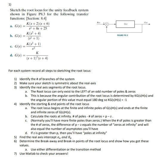 Solved 1) Sketch the root locus for the unity feedback | Chegg.com