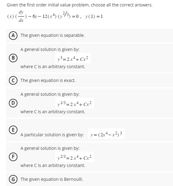 Solved Given the first order initial value problem, choose | Chegg.com