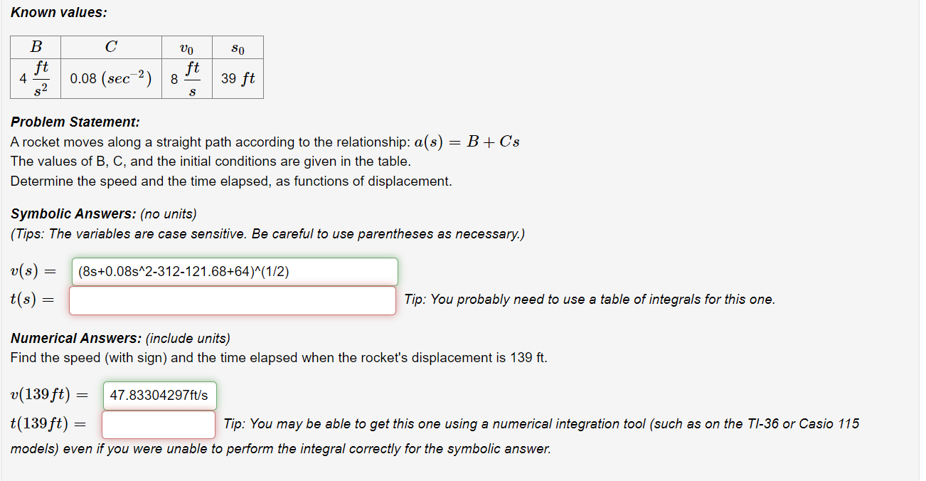 Solved Known values:Problem Statement:A rocket moves along a | Chegg.com