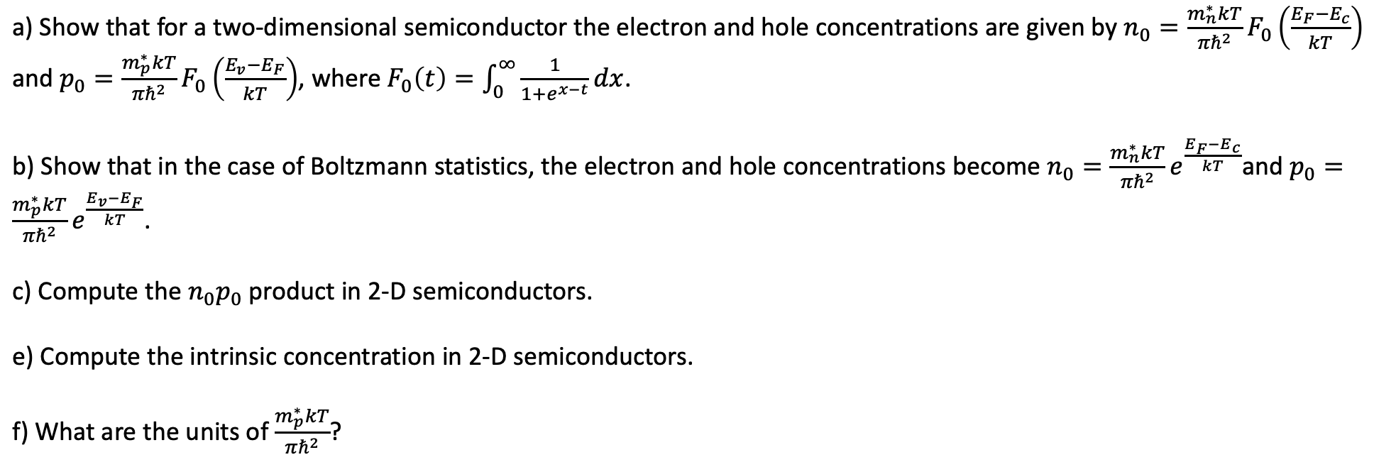 Solved mmkT -F. πh2 Ef-Ec KT a) Show that for a | Chegg.com
