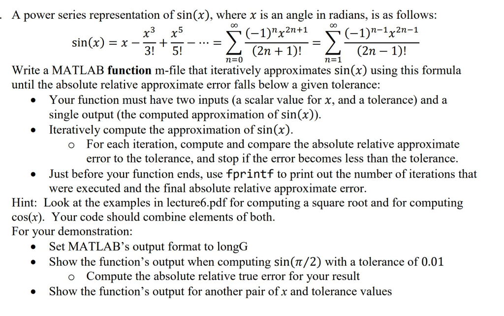 Solved A power series representation of sin(x), where x is | Chegg.com