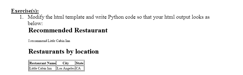 Solved Exerise 1: Modify the html template and write Python | Chegg.com