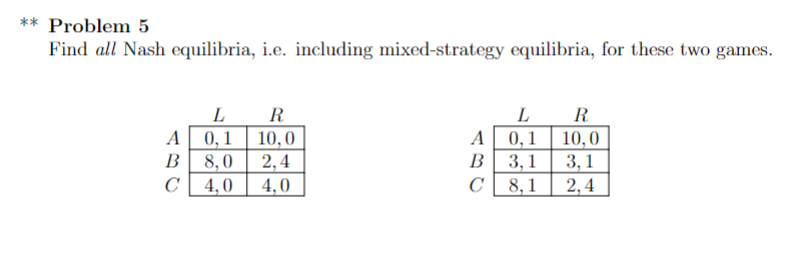 Solved ** Problem 5 Find all Nash equilibria, i.e. including | Chegg.com