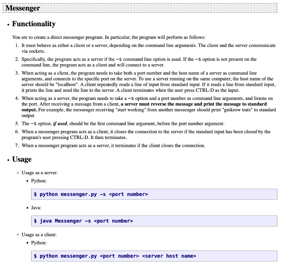 Solved - Functionality You are to create a direct messenger | Chegg.com