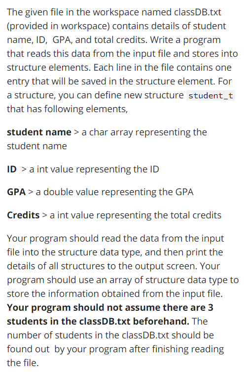 Solved The given file in the workspace named classDB.txt | Chegg.com