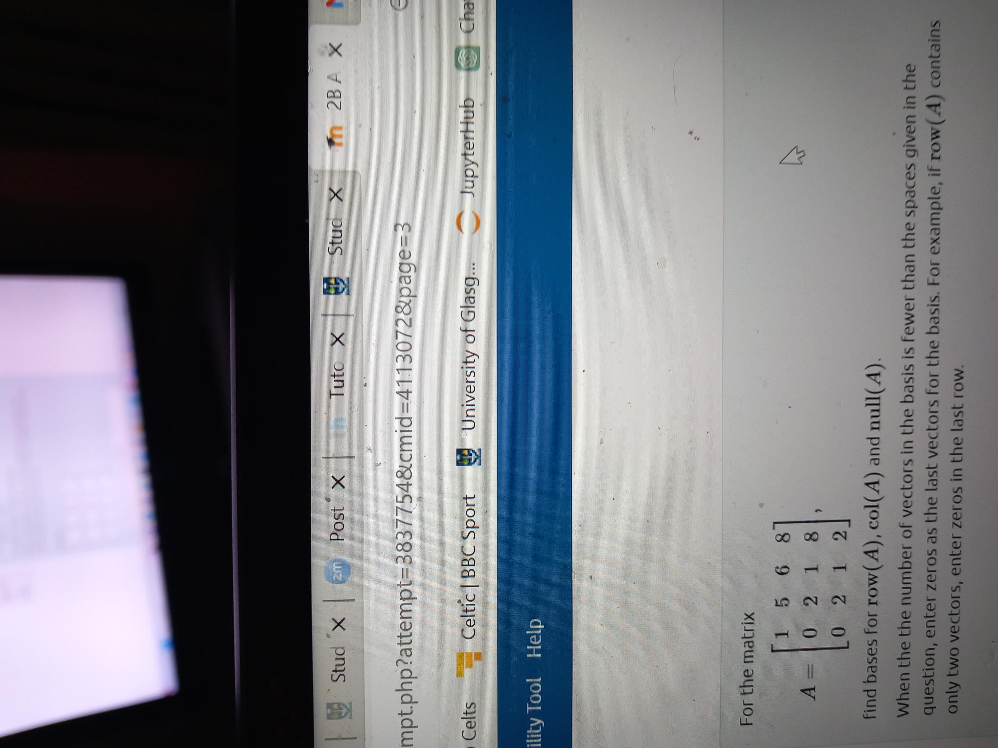 Solved For the matrixA=[156802180212]find bases for | Chegg.com