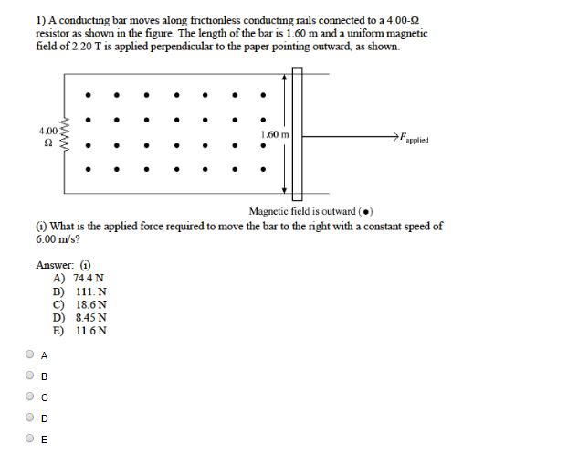 Solved 1) A conducting bar moves along frictionless | Chegg.com