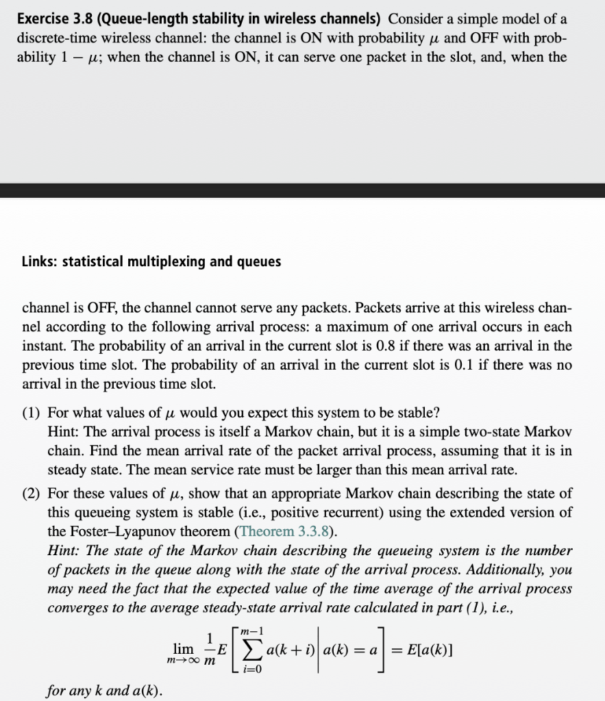 Solved Exercise 3.8 (Queue-length stability in wireless | Chegg.com