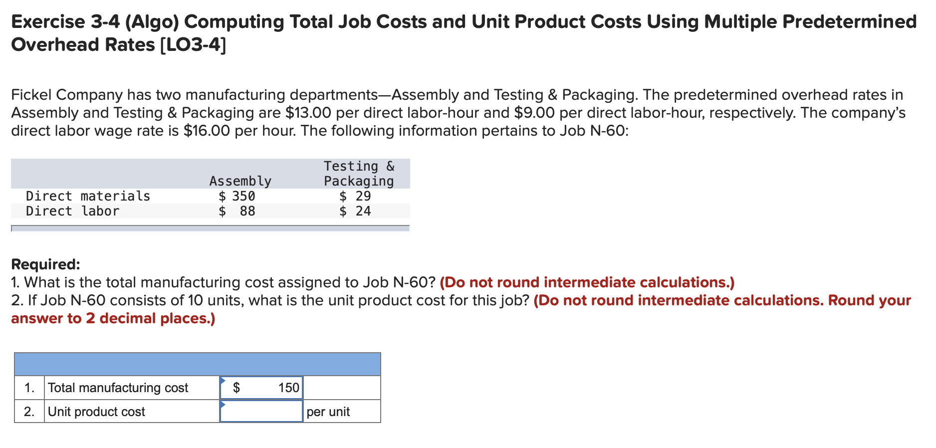 Solved Exercise 3-4 (Algo) Computing Total Job Costs and | Chegg.com