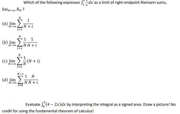 Solved - dx as a limit of right-endpoint Riemann sums, | Chegg.com