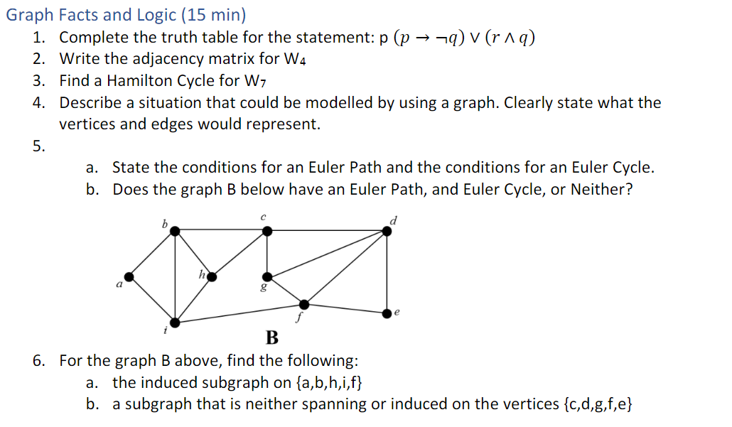 Solved Graph Facts and Logic (15 min) 1. Complete the truth | Chegg.com