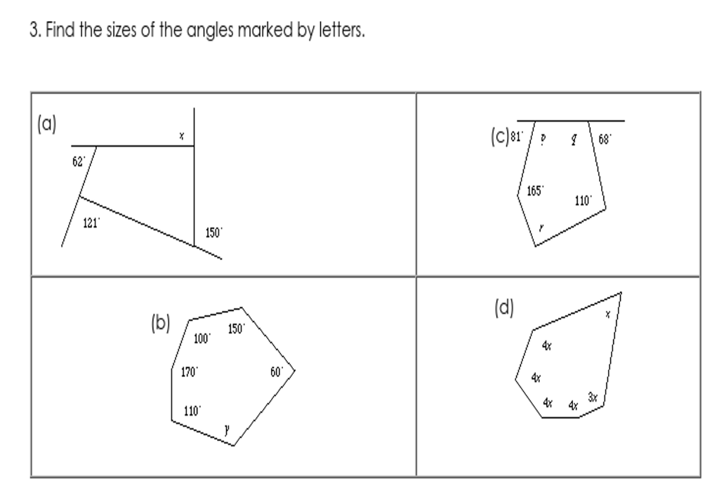 Solved 3. Find the sizes of the angles marked by letters. | Chegg.com