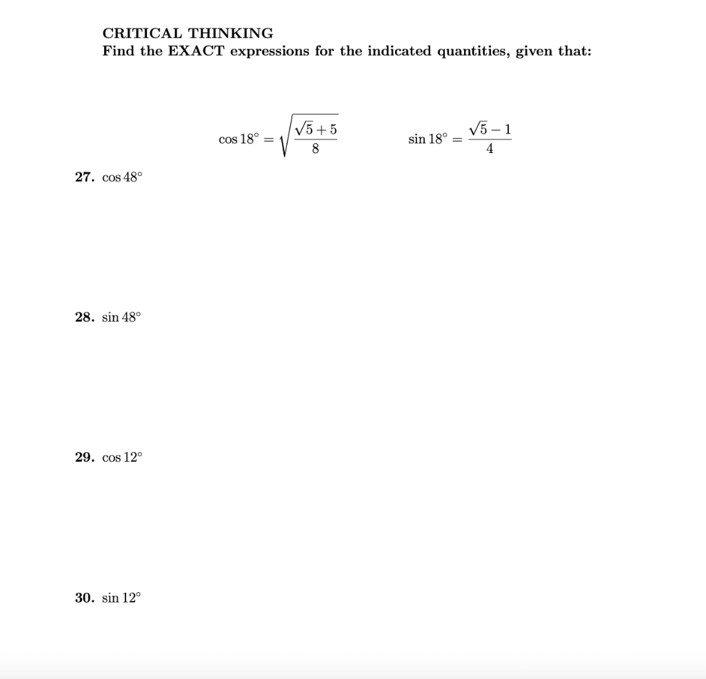 Solved CRITICAL THINKING Find the EXACT expressions for the | Chegg.com