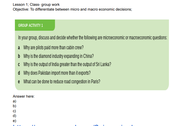 Solved Lesson 1; Class-group work Objective: To | Chegg.com