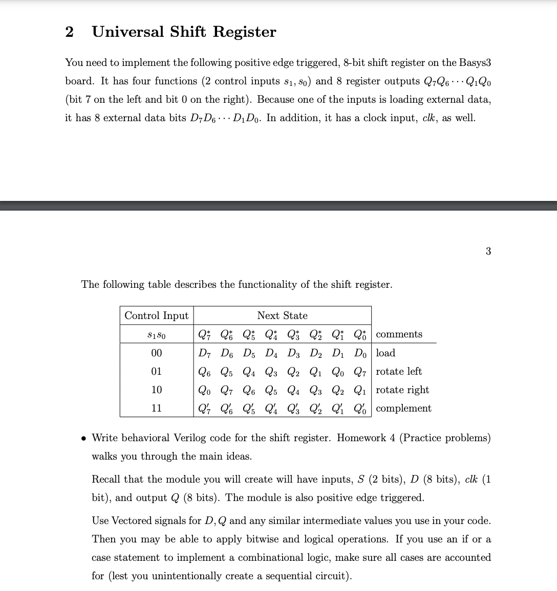 Solved 2 Universal Shift Register You need to implement the | Chegg.com