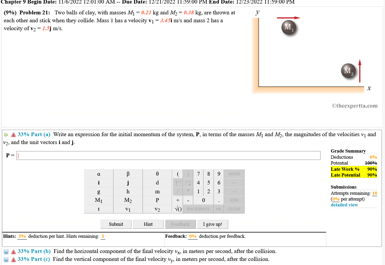 Solved (9\%) Problem 21: Two balls of clay, with masses | Chegg.com