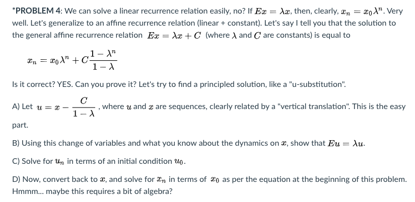 Solved Problem 4 We Can Solve A Linear Recurrence Relation