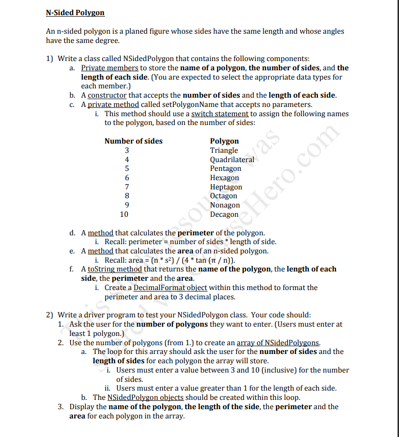 Solved N-Sided Polygon An n-sided polygon is a planed figure | Chegg.com