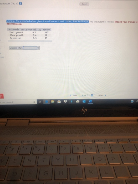 Solved lomework Chp 10 Saved Compute the expected return | Chegg.com