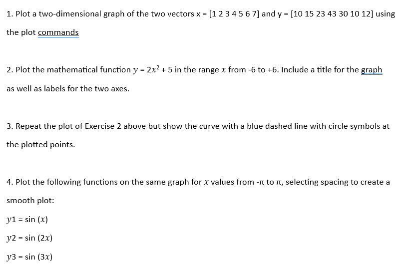 the plot commands 2. Plot the mathematical function | Chegg.com