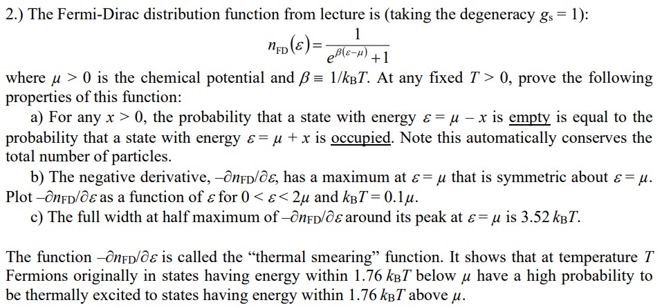 Solved 2.) The Fermi-Dirac distribution function from | Chegg.com