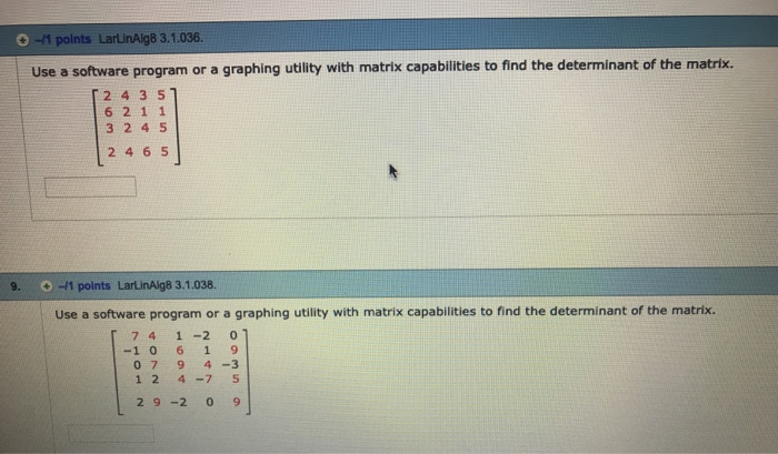Solved o-1 points LarLinAlg8 3.1.036. Use a software program | Chegg.com