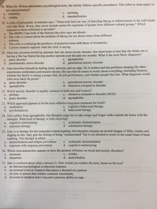 Solved 8. When Dr. Wilson administers psychological tests, | Chegg.com