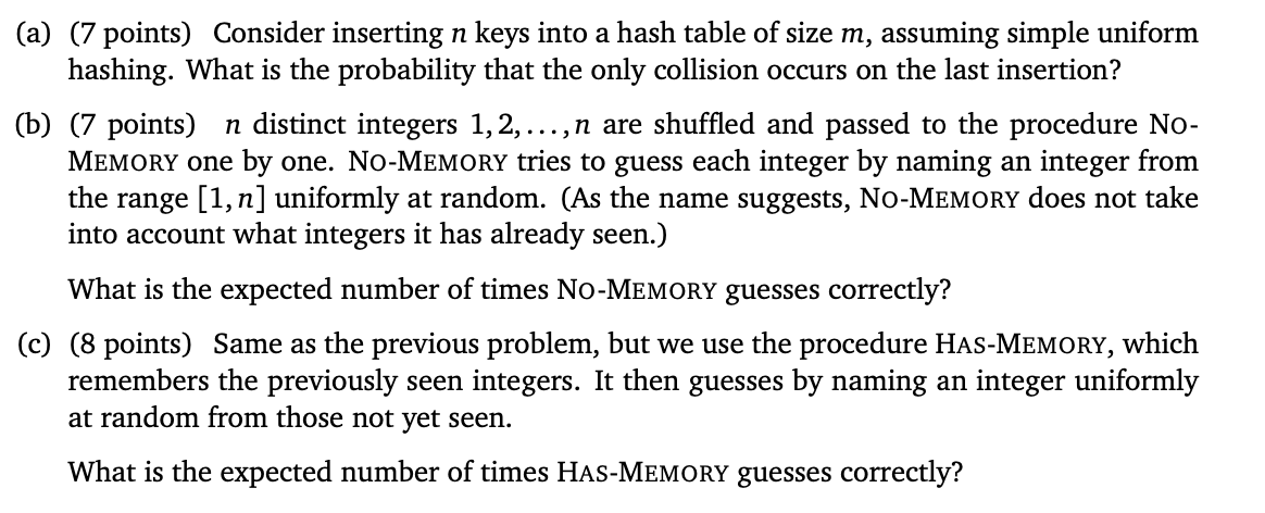 Solved (a) (7 points) Consider inserting n keys into a hash | Chegg.com