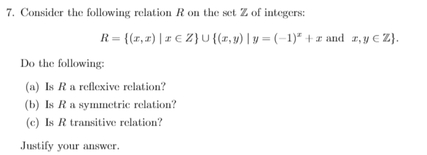Solved Consider the following relationRon the setZof | Chegg.com