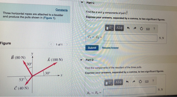 Solved Part C Constants Three horizontal ropes are attached | Chegg.com