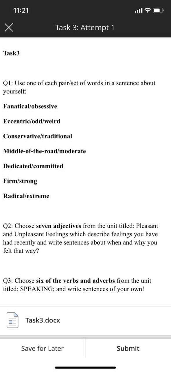 Solved 11:21 Х Task 3: Attempt 1 Task3 Q1: Use one of each | Chegg.com