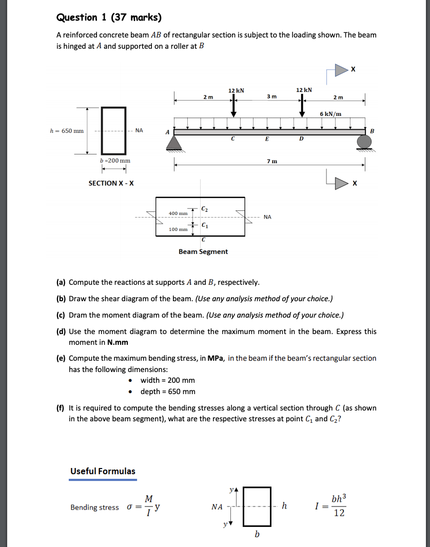 Solved Question 1 (37 marks) A reinforced concrete beam AB | Chegg.com