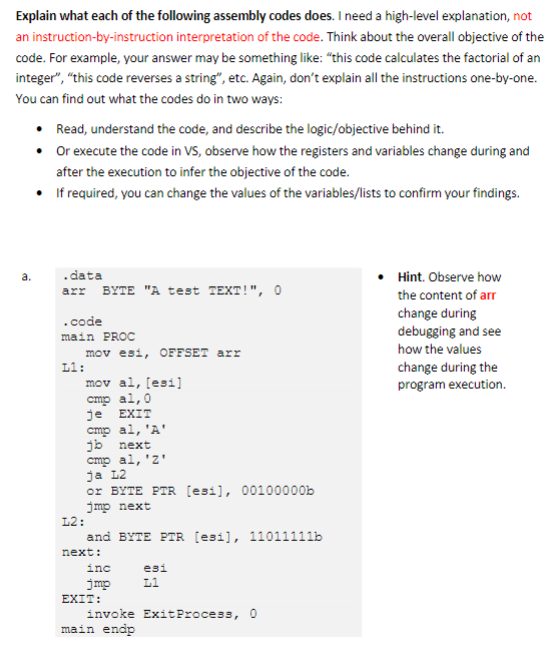 Explain what each of the following assembly codes | Chegg.com
