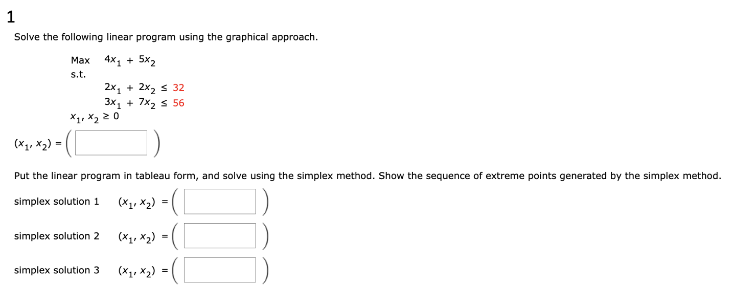Solved 1Solve the following linear program using the | Chegg.com
