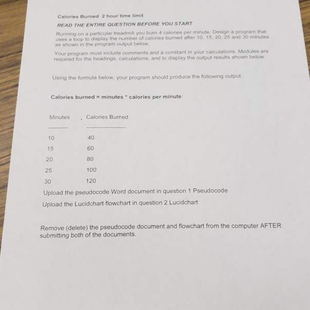 Solved Calories Burned 2 hour time limit READ THE ENTIRE | Chegg.com