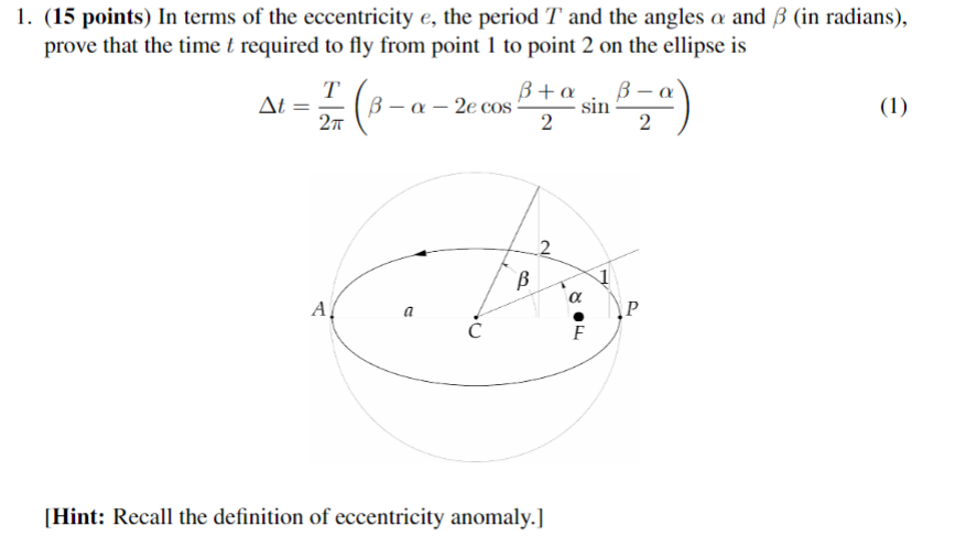Solved (15 points) In terms of the eccentricity e, the | Chegg.com